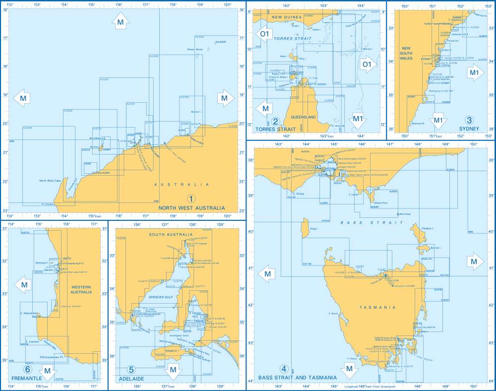 Admiralty Charts - N-W Australia - Torres Strait - Sydney - Bass Strait ...
